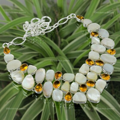 Natural Mother Of Pearl Gemstone Chain Adjustable Necklace 925 Silver ...