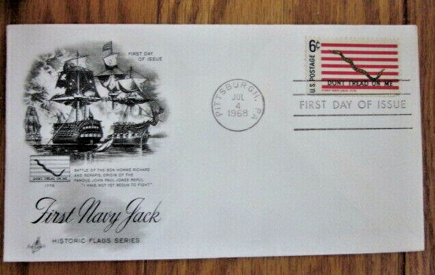 COLONIAL FLAGS FIRST NAVY JACK FLAG 1775 1968 ARTCRAFT CACHET FDC DON'T ...