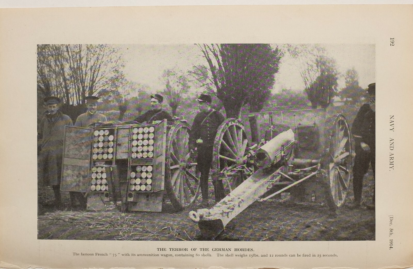 1914 WW1 PRINT FRENCH 75 AMMUNITION WAGON SHELLS GERMAN HORDES | eBay