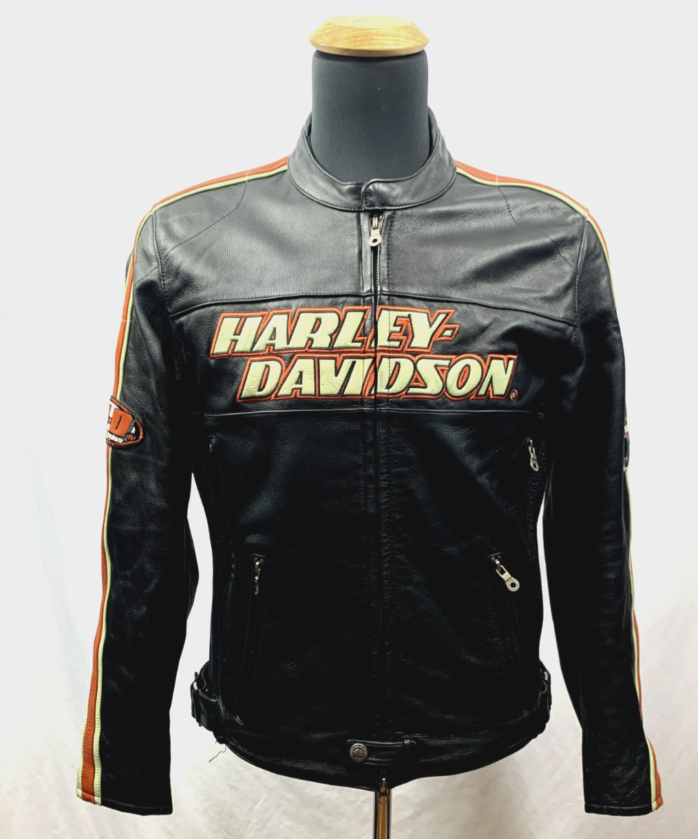 HARLEY DAVIDSON TORQUE MENS BLACK LEATHER JACKET 9811… - Gem