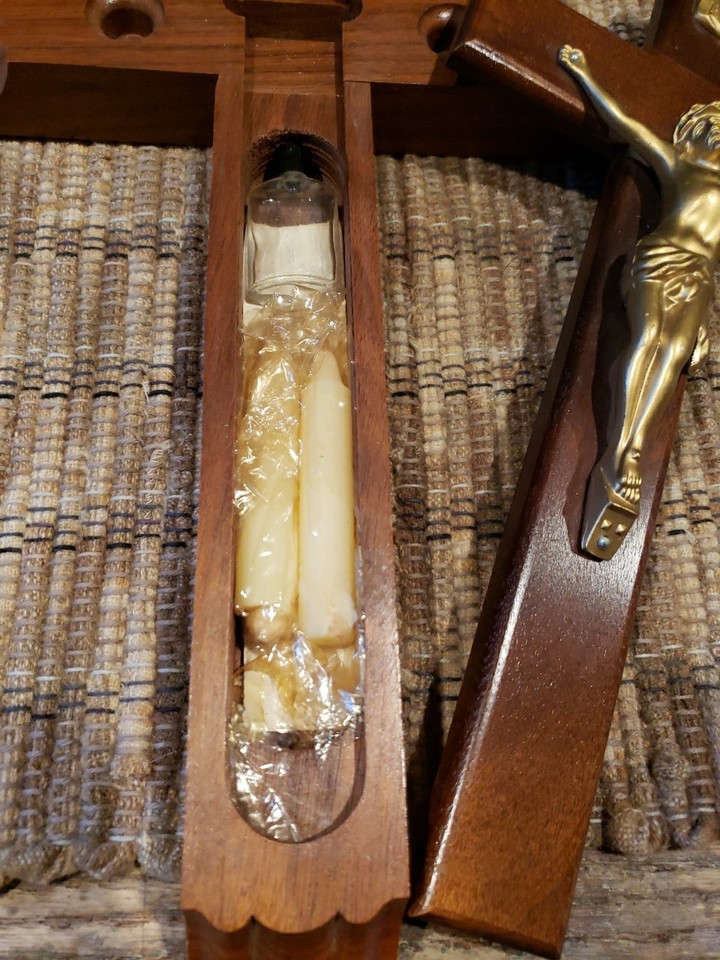 Vintage Wood / Wooden Wall Crucifix Cross Last Rites Sick Call Box/Set ...