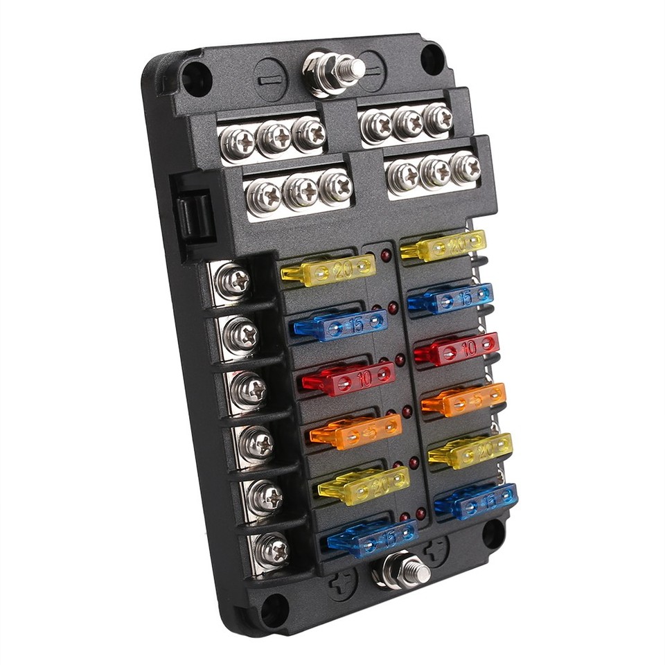 12-Way Blade Box Fuse Block Marine FuseBox Auto Holder 12V Bus Bar 32V ...