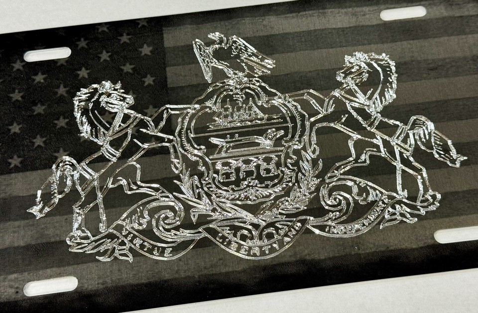 Laser US Flag Diamond Etched PN Pennsylvania State Car Tag Front ...