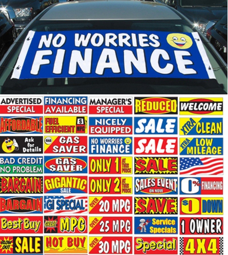Car Dealer Windshield Banners Signs Set of 5 Replacing Window Stickers ...