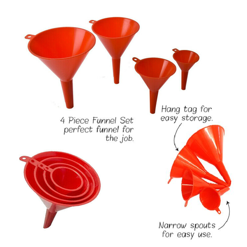 4Pcs/set Durable Plastic Funnel Hand Car Van Fuel Petrol Water Oil ...