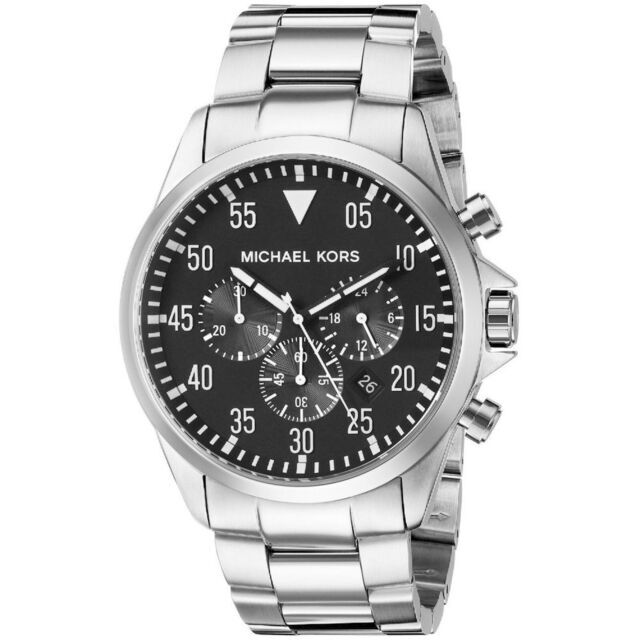 Michael Kors Gage 45mm Silver Stainless Steel Case, Silver Stainless ...