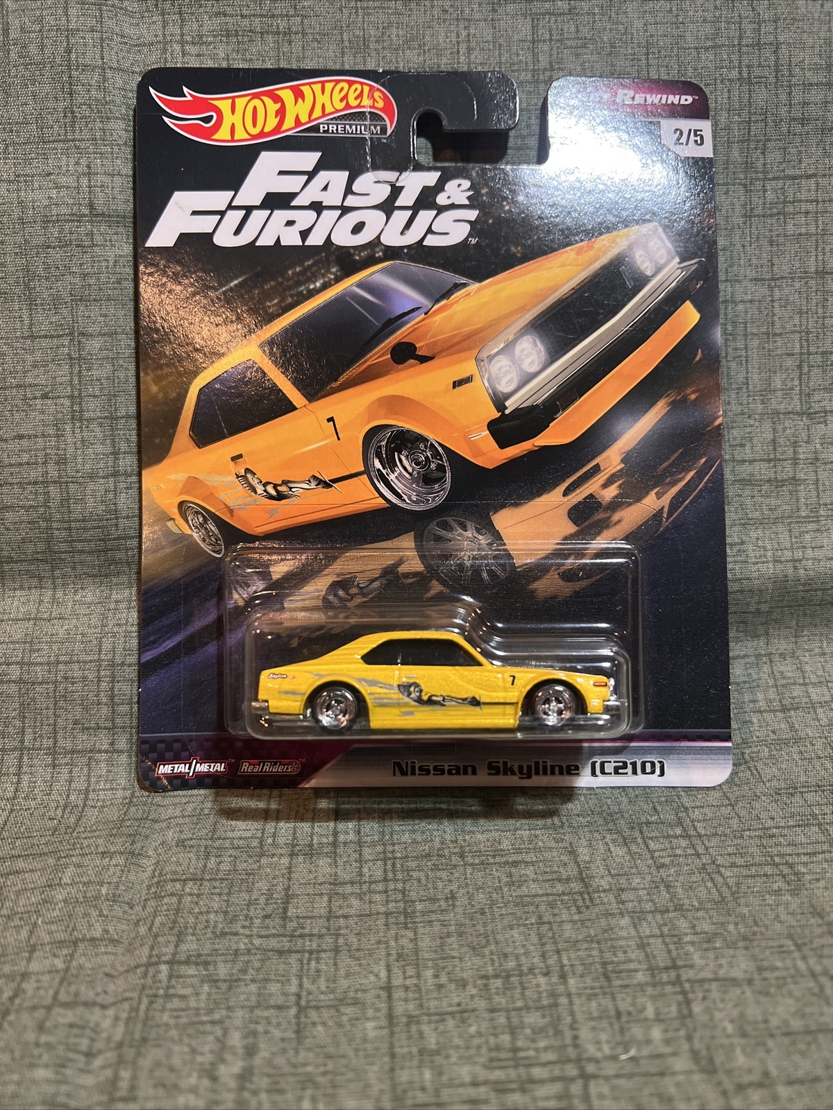 Hot Wheels GHH17 Yellow Nissan Skyline C210 Fast and Furious Rewind Car ...