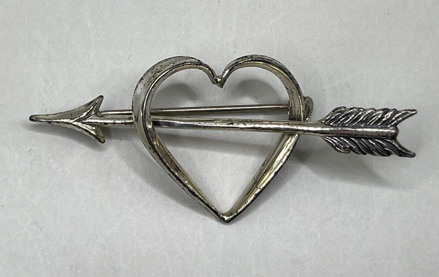 Vintage Beau Sterling Open Heart & Arrow Brooch Pin S… - Gem