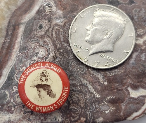 Antique Celluloid button hole pin, The Syracuse Herald, Victorian Woman ...