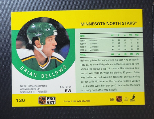 1990-91 Pro Set BRIAN BELLOWS Minnesota North Stars Hockey NHL ERROR ...