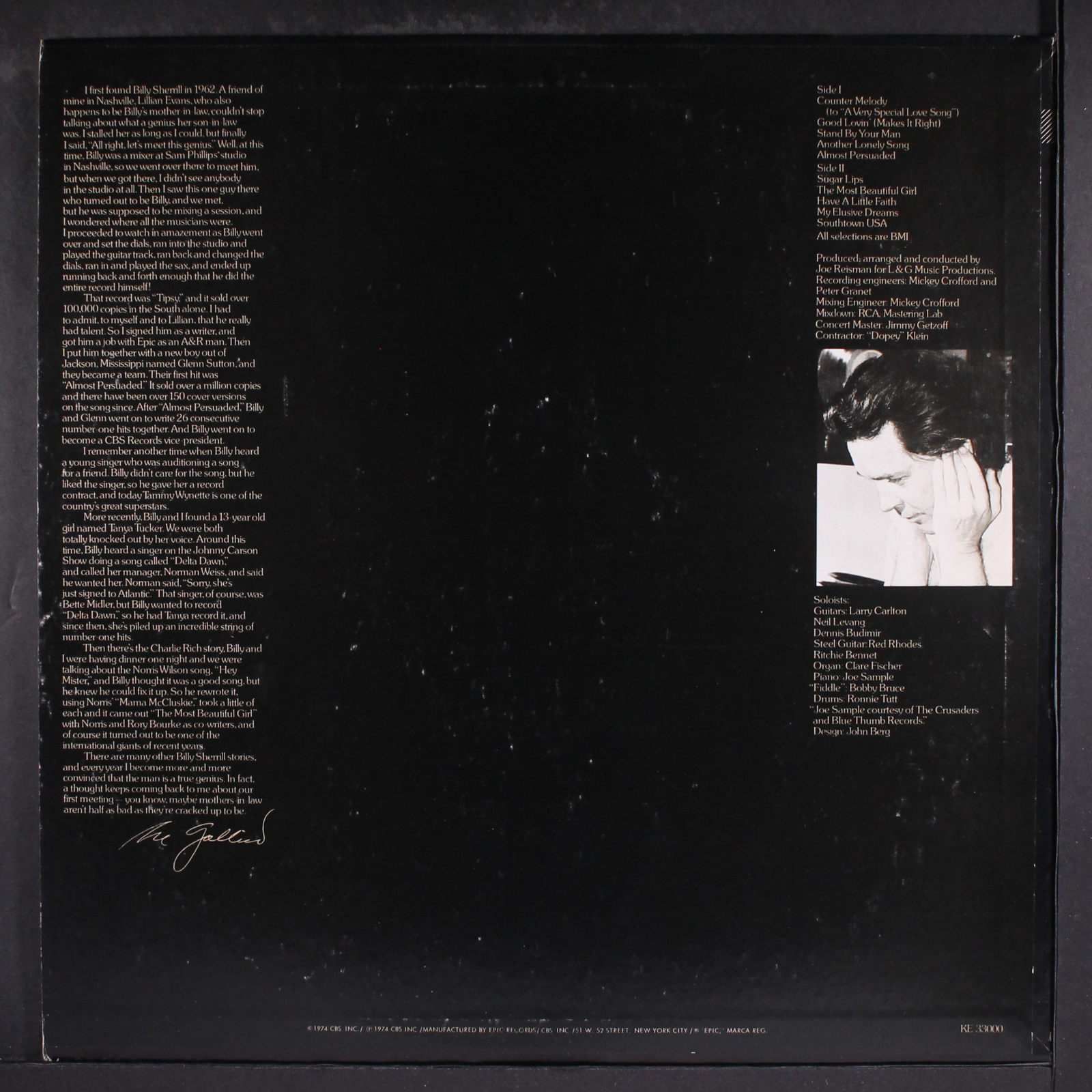 BILLY SHERRILL: west coast, the best of EPIC 12" LP 33 RPM | eBay