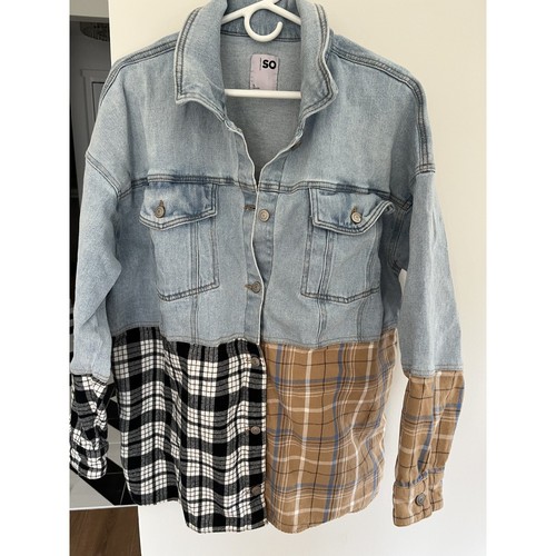 So Goods Vtg Womens Teen XL Denim Patchwork Shaket Shirt Distressed Y2K ...