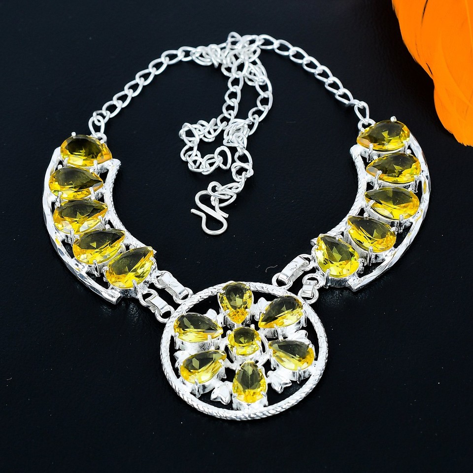Citrine Gemstone Handmade 925 Sterling Silver Jewelry Necklace 18 ...