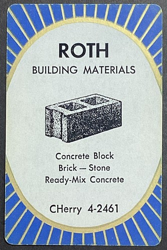 Roth Building Materials Concrete Block Vintage Single Swap Playing Card ...