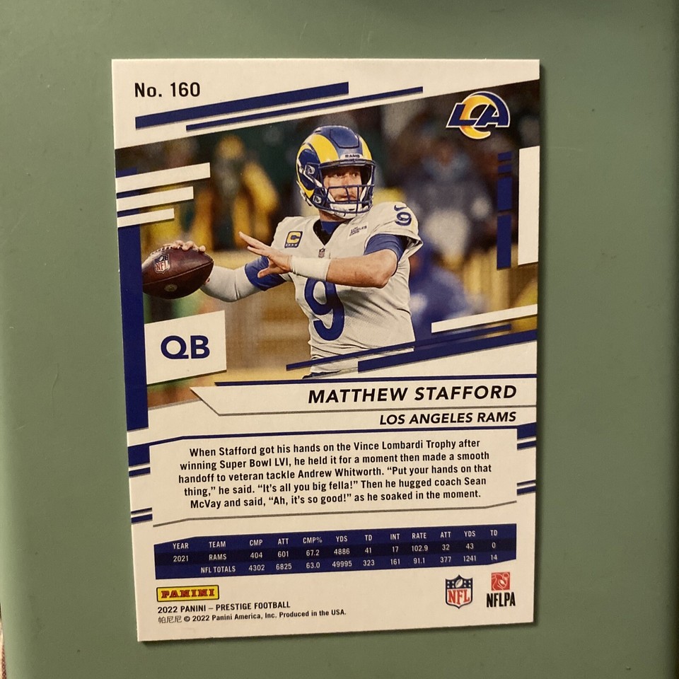 2022 PANINI PRESTIGE RED HOT MATHEW STAFFORD QB LOS ANGELES RAMS CARD ...