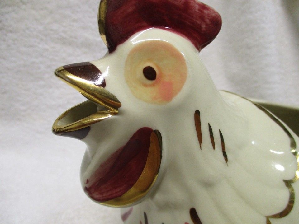 Vintage Shawnee Chanticleer Rooster Chicken Pitcher Gold Trim | eBay