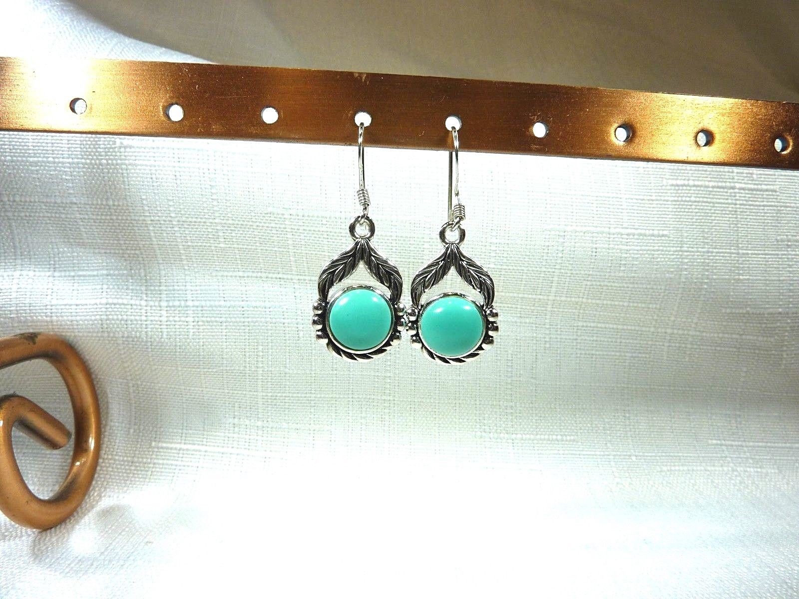 Created Green Turquoise Sterling Silver Leaf & Rope Dangle Hook ...