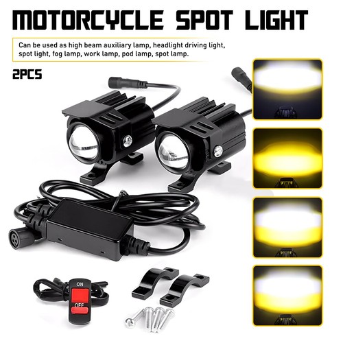 Convex Motorcycle LED Spotlight Dual Color Hi/Low Beam Fog Lamps for ...