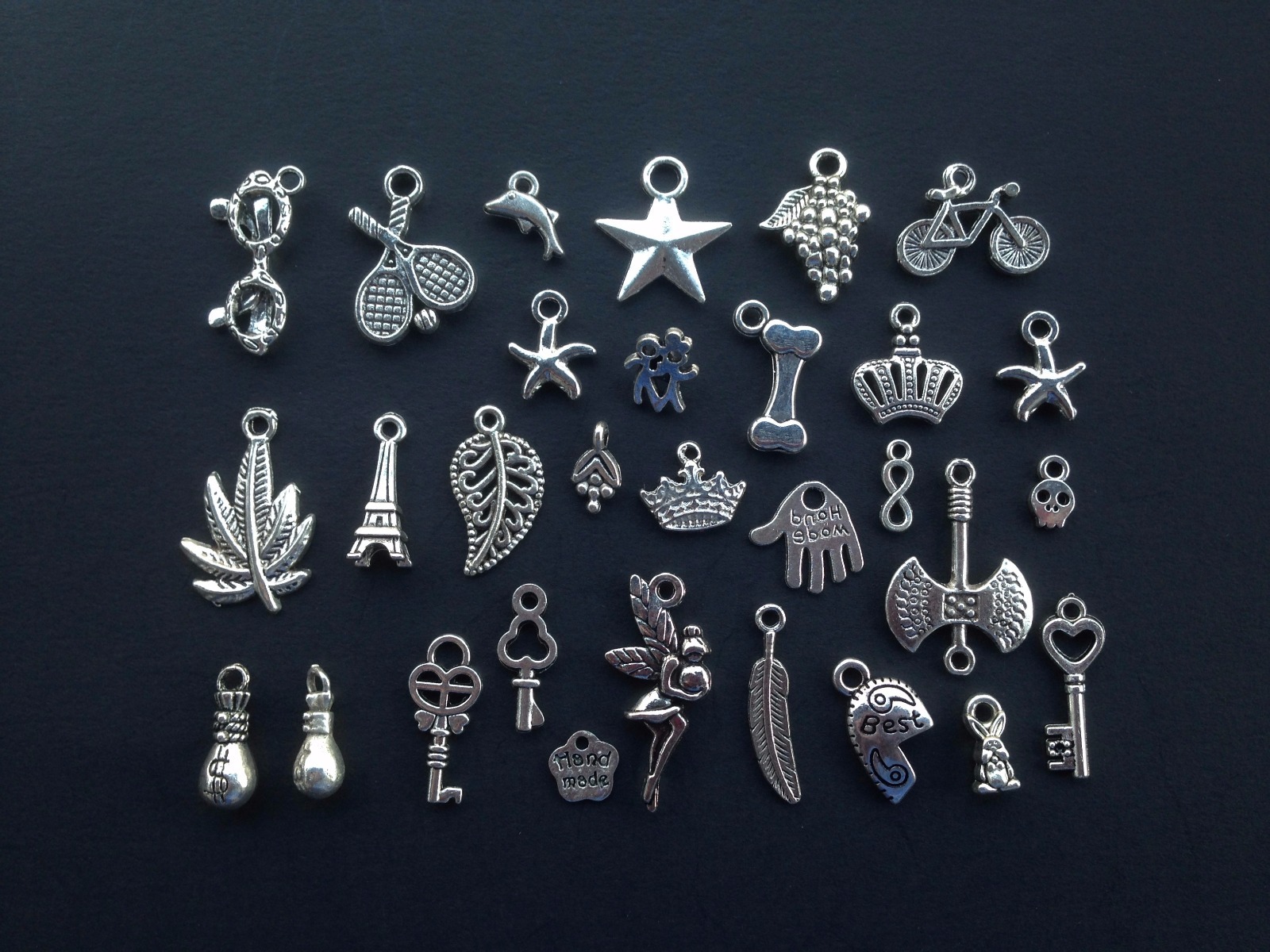 50pcs Mixed Silver Loose Charms Pendants Jewelry Making Beads Wholesale ...