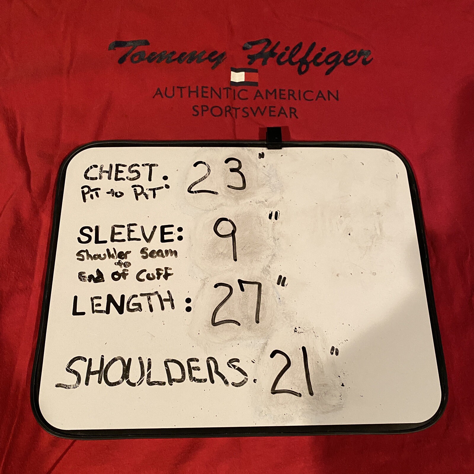 Vintage Tommy Hilfiger Cursive Spell Out Red Short Sl… - Gem