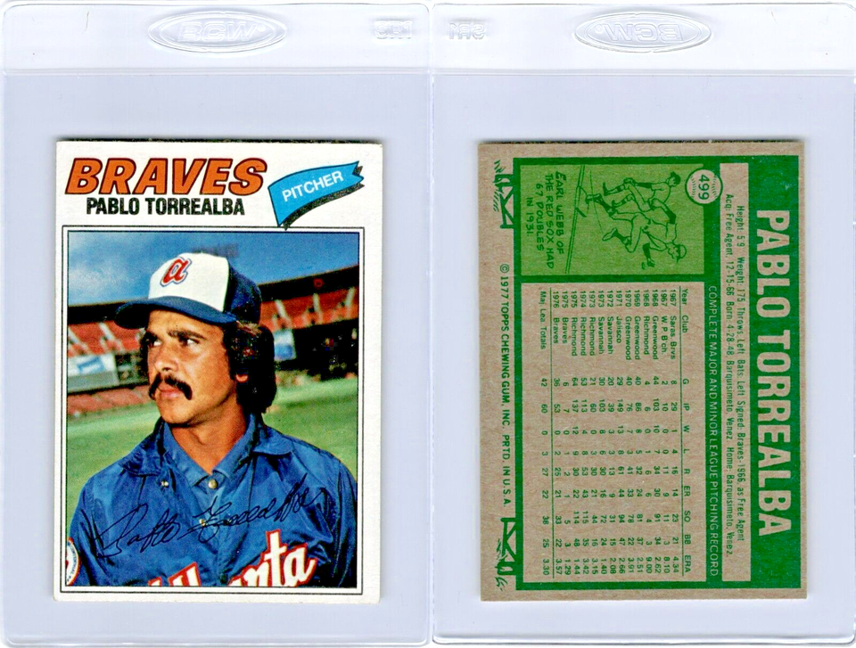 1977 Topps #499 Pablo Torrealba Variation - pink streak back of hat ...