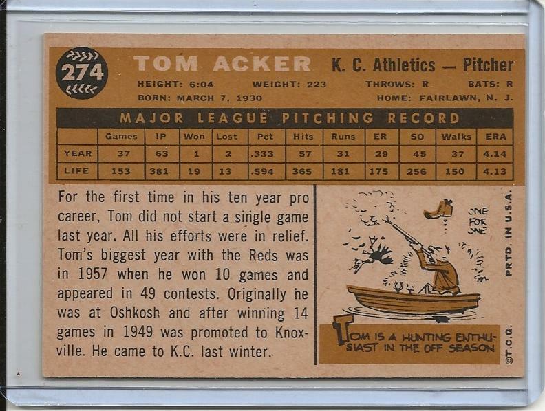 1960 Topps - Tom Acker #274 for sale online | eBay