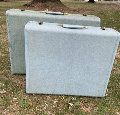 Vintage 50s Samsonite Blue Teal Suitcase Luggage 2Pc Set Turquoise Hard ...