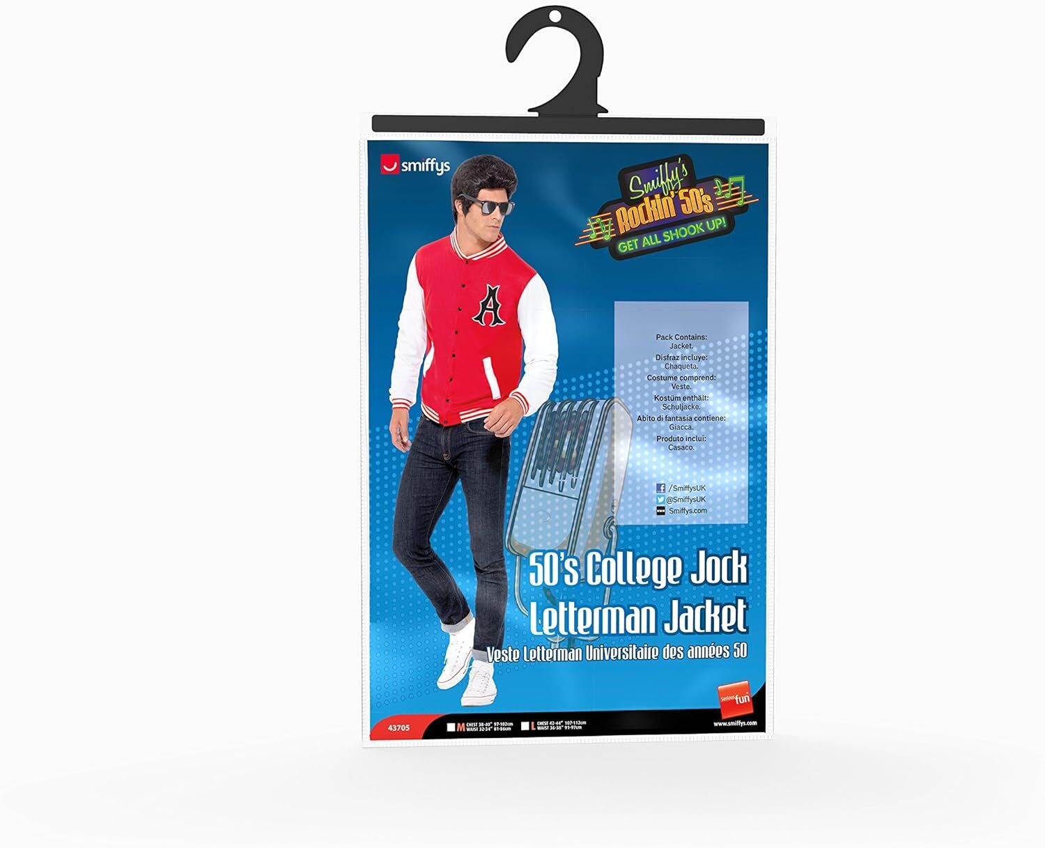 Smiffys 50s College Jock Letterman Jacket, Red (Size L) | eBay