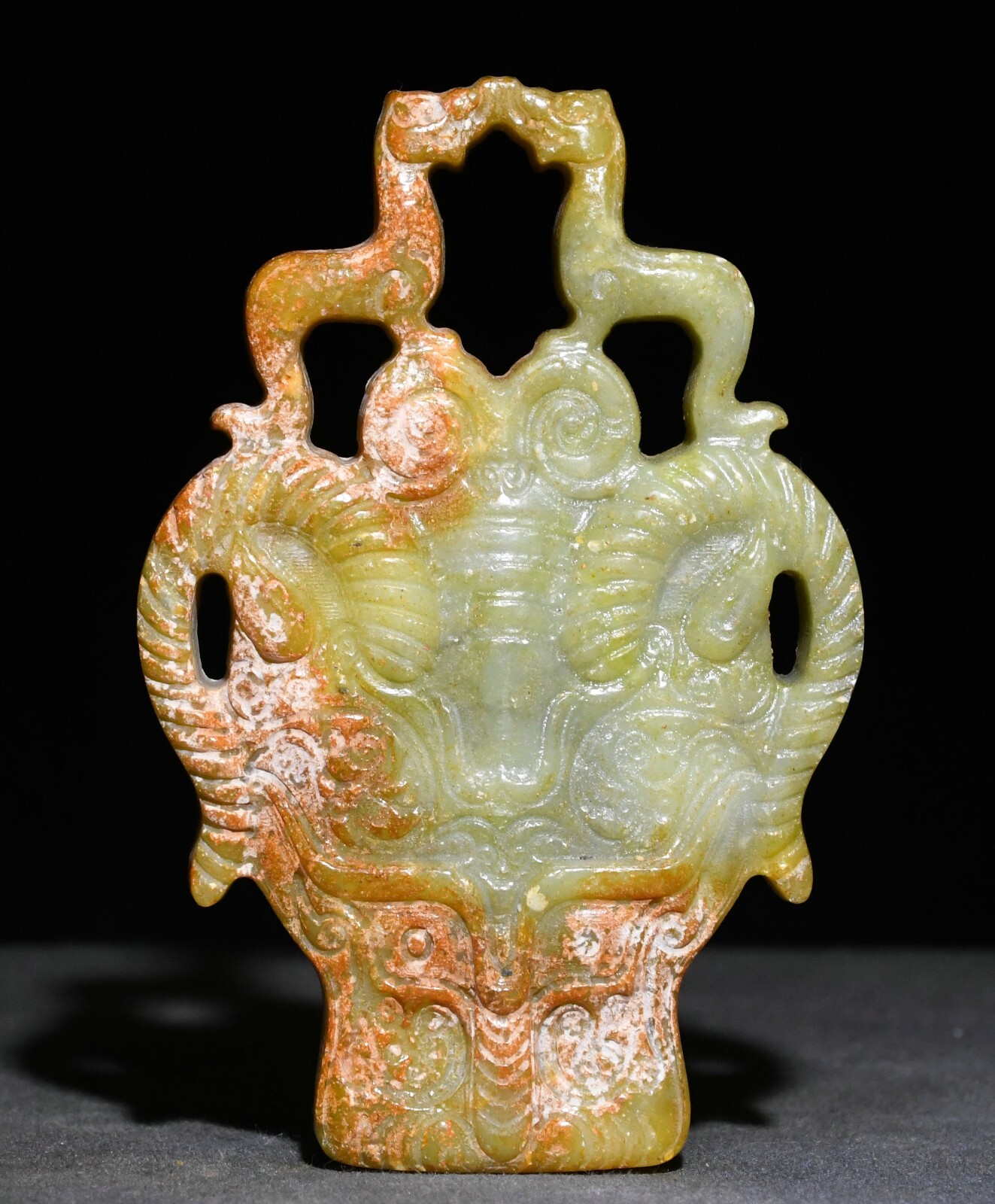9CM Old Chinese Dynasty Natural Jade Feng Shui Dragon Beast Head YuBi ...