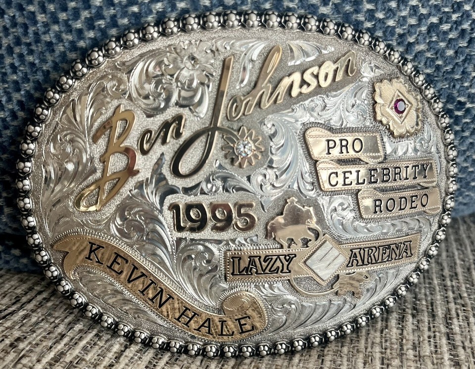 1995 Ben Johnson Celebrity Rodeo Lazy E Arena 10K Gist Buckle | eBay