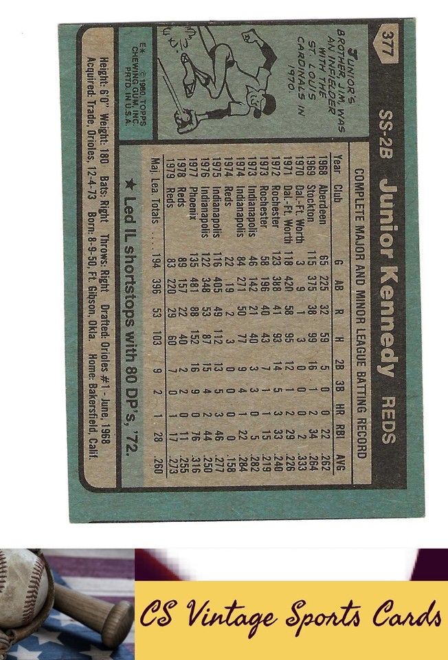 1980 Topps #377 Junior Kennedy MISCUT | eBay