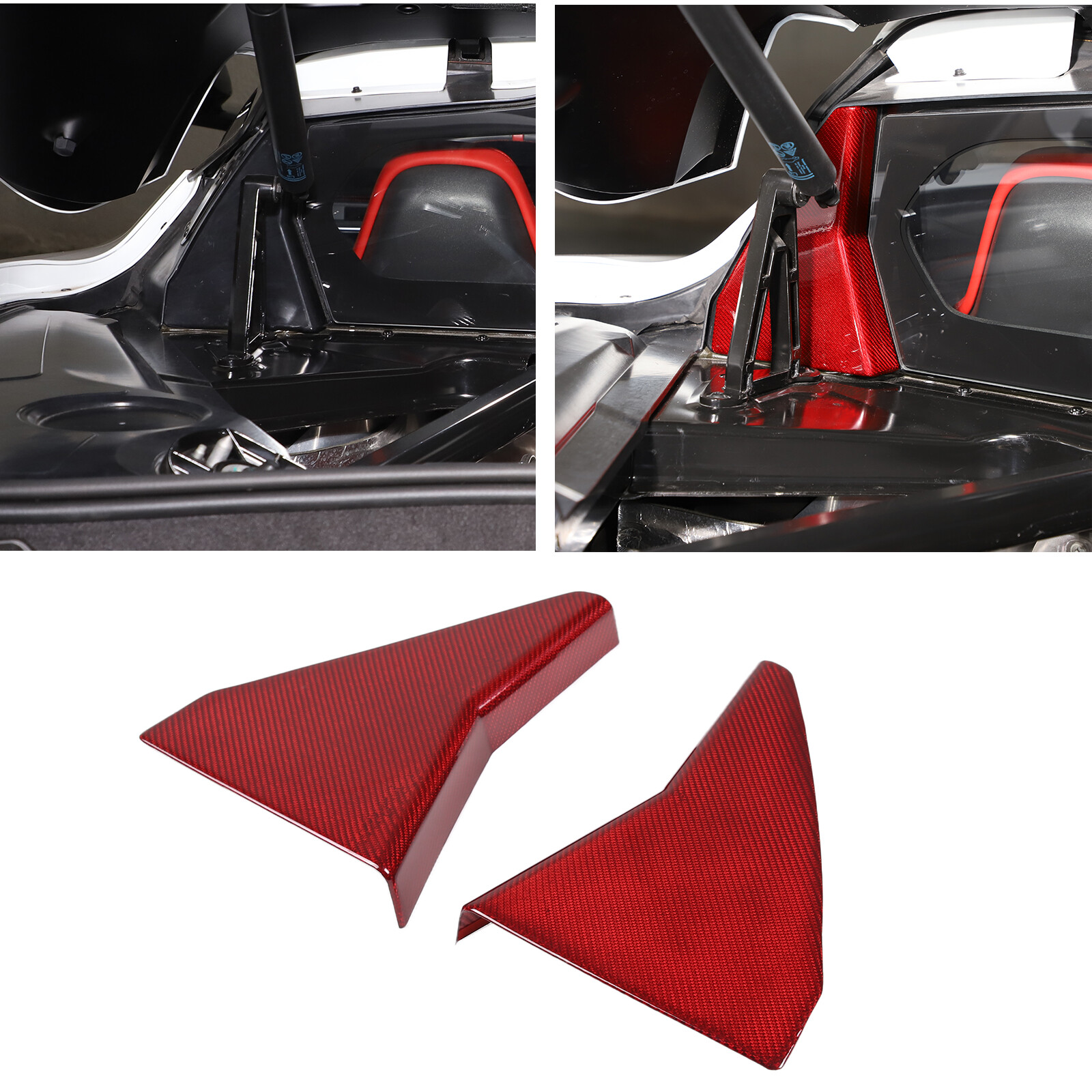 Red Real Carbon Fiber Engine Bay Rear Window Side Cover Fits Corvette ...