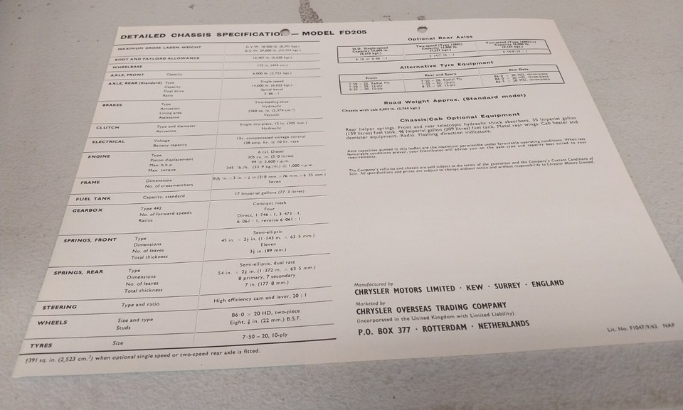 1962 FARGO FD205 TRUCK Original Sales Leaflet | eBay