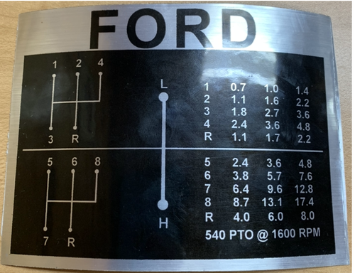 8 SPEED Transmission SHIFT PATTERN DECAL Fits Ford 2000, 3000 4000 ...