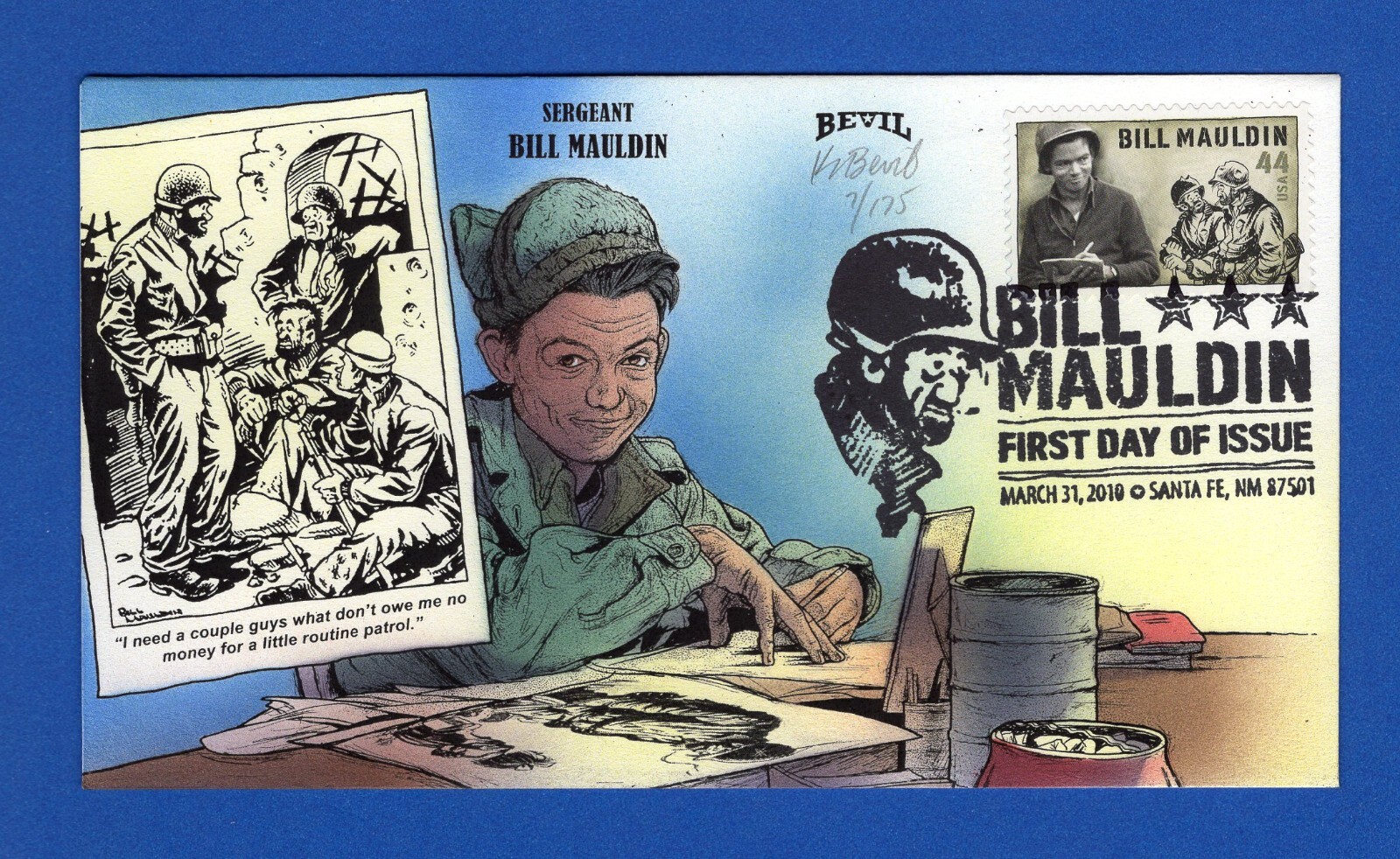 Scott 4445 Bill Mauldin Cartoonist Hand Painted Bevil First Day Cover 7 ...