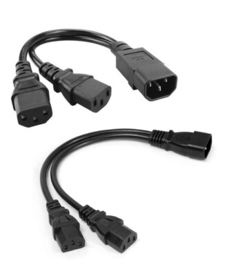 30cm IEC Mains Splitter Cable C14 Plug to 2 x C13 Socket Y Lead - Black ...