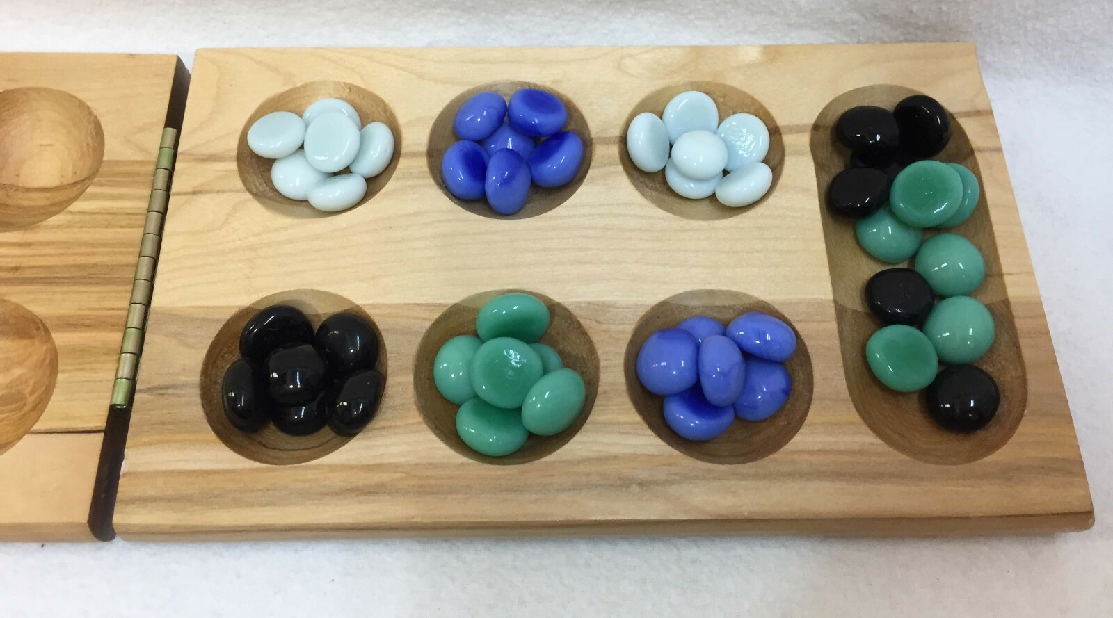 Mancala Game Wooden Board w/ Glass Marble Pieces Solid Wood Folding ...