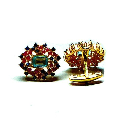 Natural Blue Topaz & Ruby Sapphire Gemstones 925 Silver Gold Plated ...