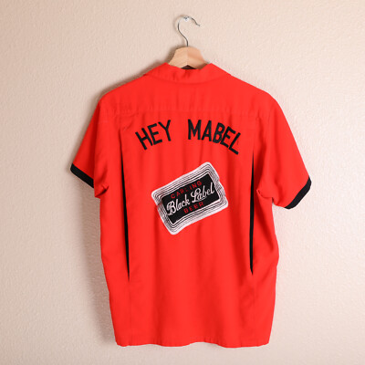 Vtg 50s Advertising Rayon Bowling Shirt "Hey Mabel" Carling Black Label ...