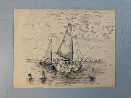 Very Beautiful Drawing Black Ink 1920 Boat Marine Pleasure Art Deco To ...