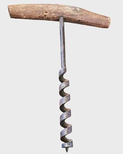 Antique Wood Auger Drill Hand Tool 14.5" Long Rustic T-Handle Carpentry ...