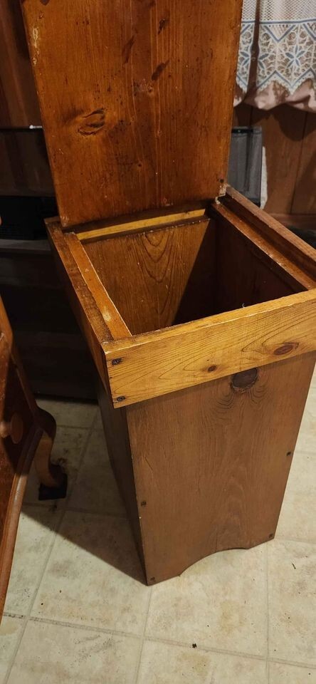 Vintage Wooden Trash Bin With Removable Flip Lid | eBay