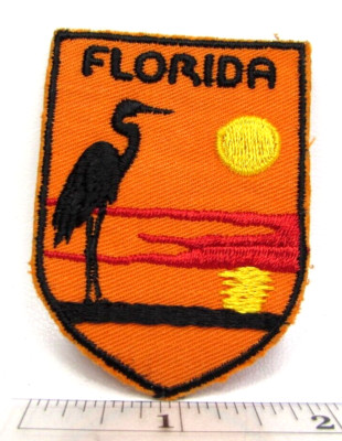 Vintage Florida Jacket Patch Crane on Beach at Sunset Travel Souvenir ...