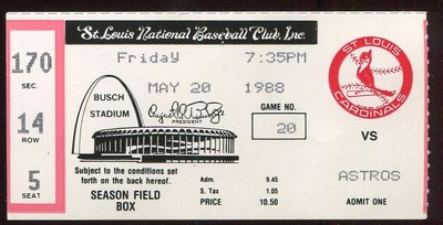 Ticket Baseball St. Louis Cardinals 1988 5/20 ASTROS | eBay