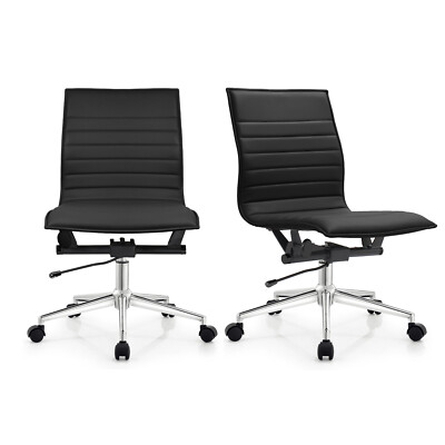 Set of 2 Modern Office Desk Chairs Mid Back Armless Conference Task ...