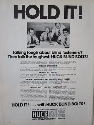 9/1972 PUB HUCK MANUFACTURING HUCK BLIND BOLTS BLIND FASTENER ORIGINAL ...