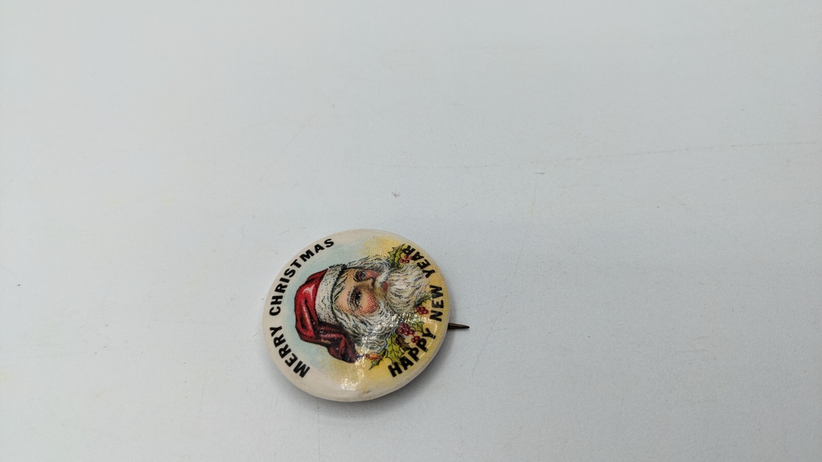 Vintage Santa Merry Christmas Happy New Year Pin Pinback Button ...