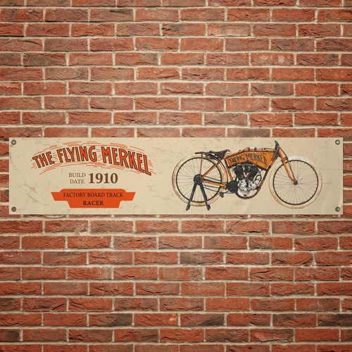 The Flying Merkel Banner Garage Workshop PVC Sign Motorcycle Display | eBay