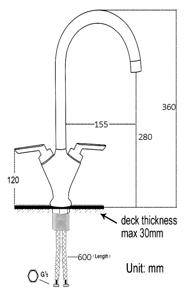 Black Kitchen Sink Tap, Mono Bloc Double Lever High Swan Swivel Neck ...