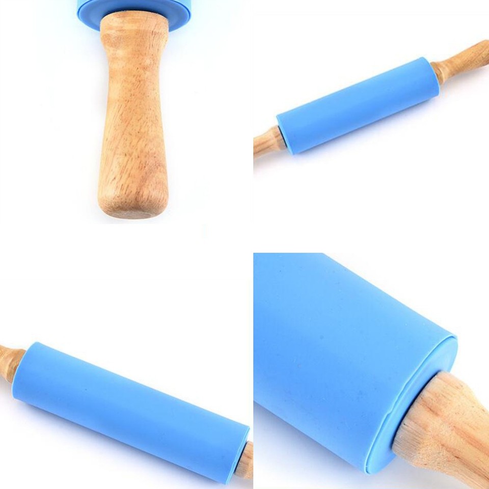 38cm Non-stick Rolling Pin Wooden Handle Roller Silicone Rolling Stick ...
